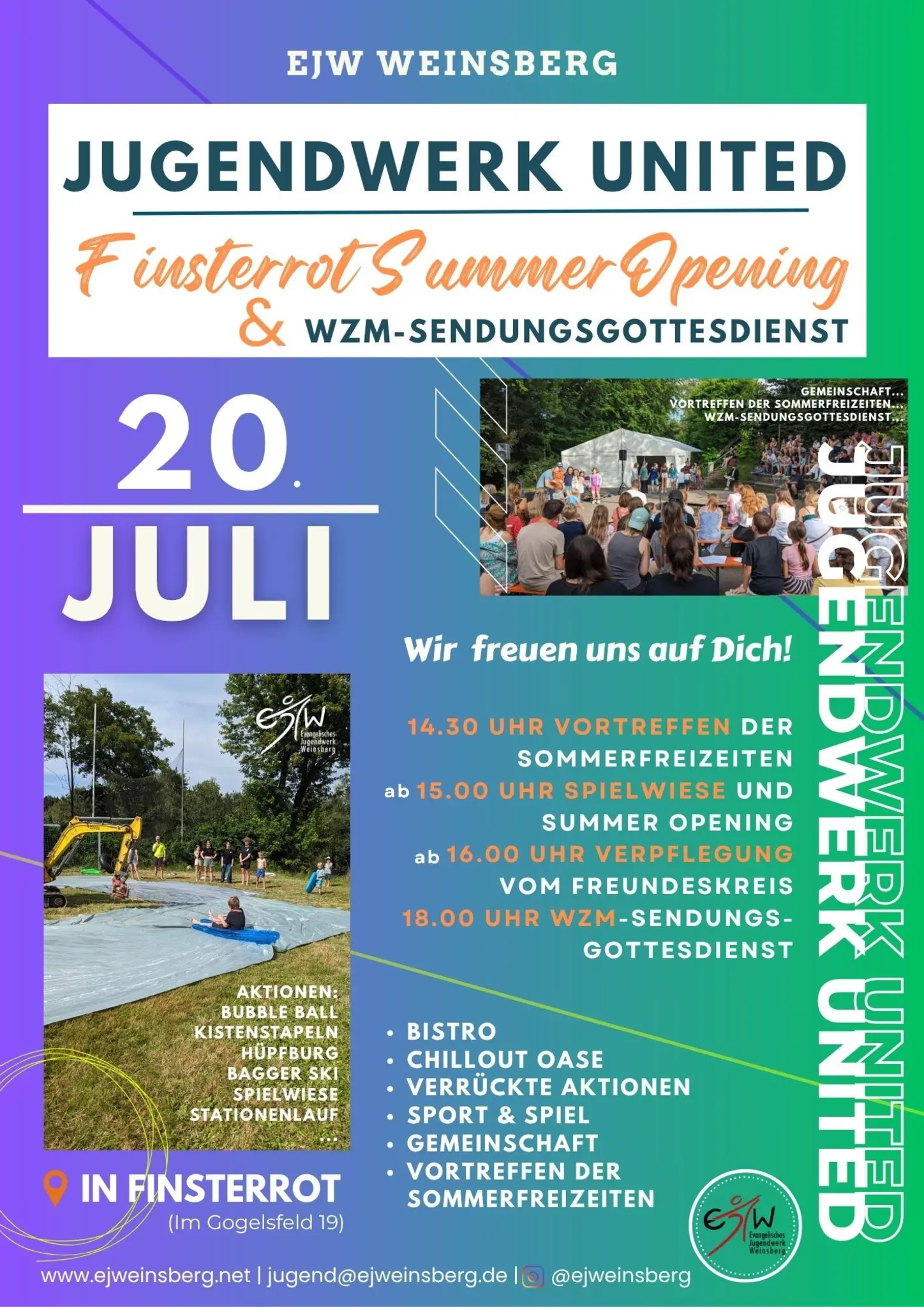Finsterrot Summer Opening am 20. Juli ab 15 Uhr: „Jugendwerk United ...